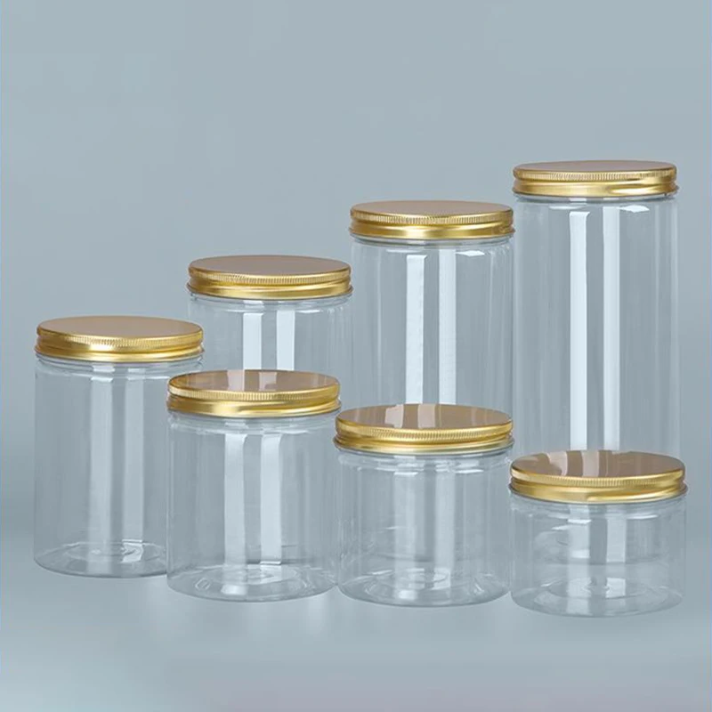 80-500ml-Clear-Aluminum-Cap-Storage-Jars-Round-Wide-Mouth-Plastic-Sealed-Can-Container-Cookie ...