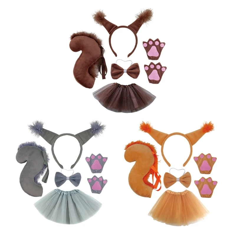 Woman Cartoon Squirrel Ear Shape Headband with Tail Set Hair Hoop ...