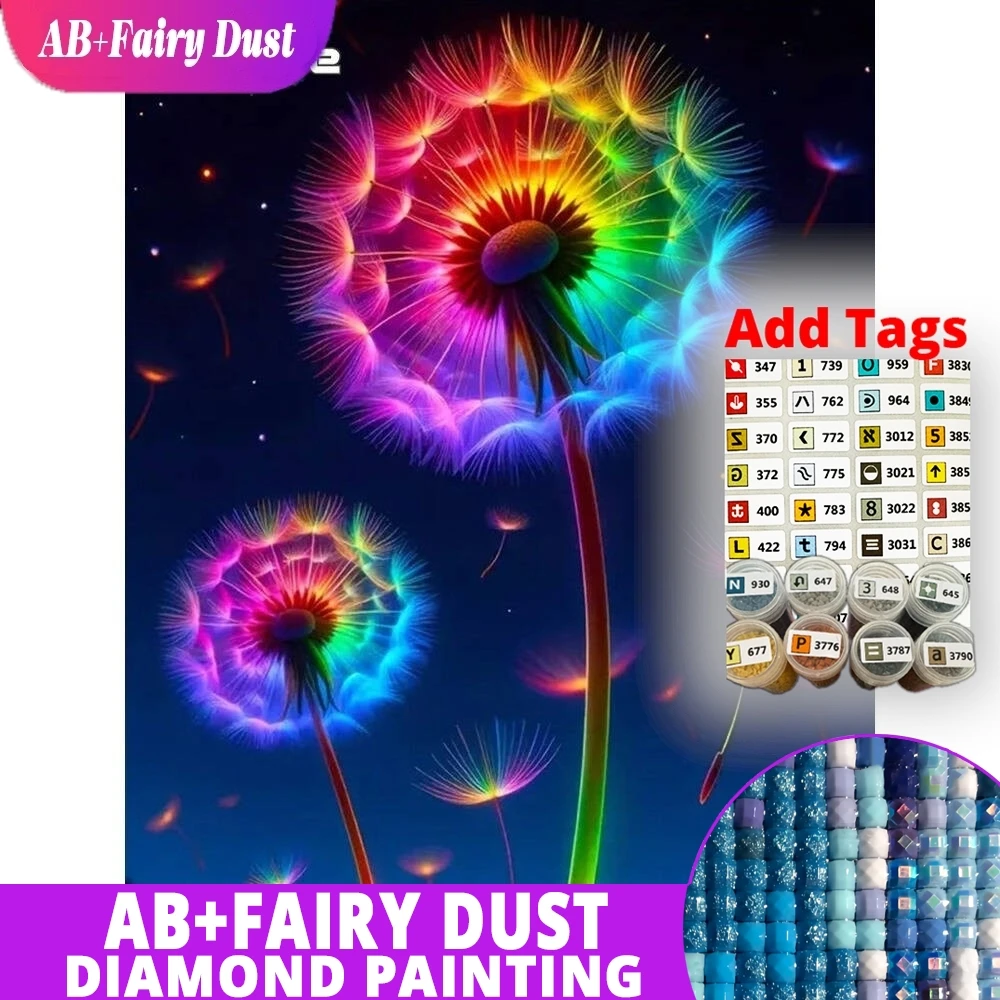 AB Fairy Dust Diamond Mosaic Dandelion Flower Pattern For Adults ...