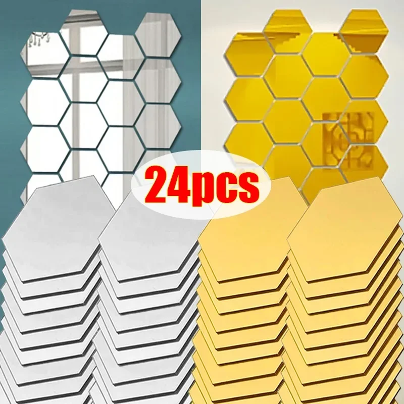 3D-Mirror-Wall-Stickers-Hexagon-DIY-Mirrors-Sticker-Self-Adhesive ...