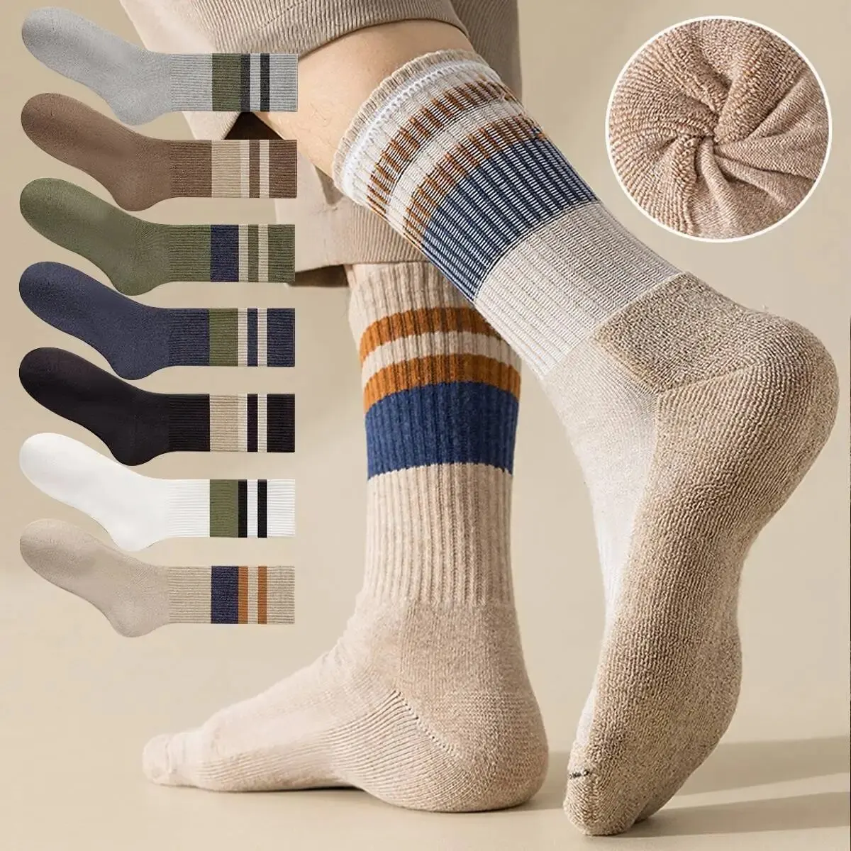 4-Pairs-Of-Men-s-Vintage-Striped-Crew-Socks-Thermal-Breathable-Comfy ...