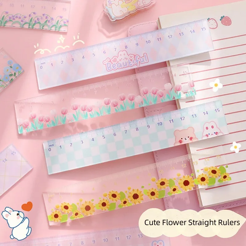 Cartoon-Transparent-Acrylic-Ruler-Student-Cute-Flower-Straight-Rulers ...
