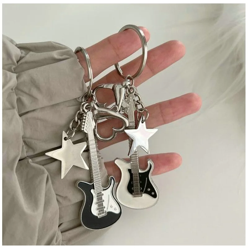 Good Metal Hiphop Rock Y2K Guitar Keychain With Star Heart Hook Cool ...