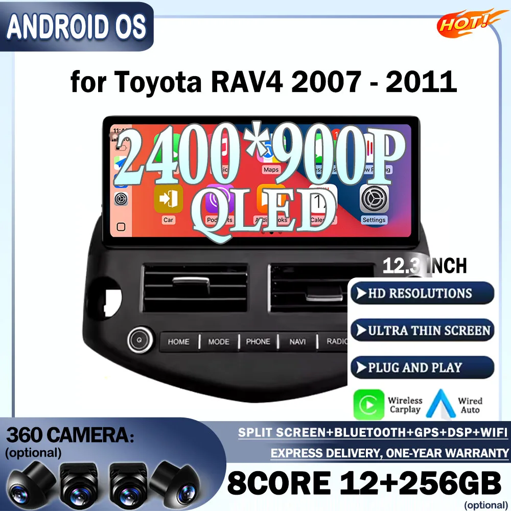 For Toyota RAV4 RAV 4 2007 2008 2009 2010 2011 Android OS 12.3" Smart ...