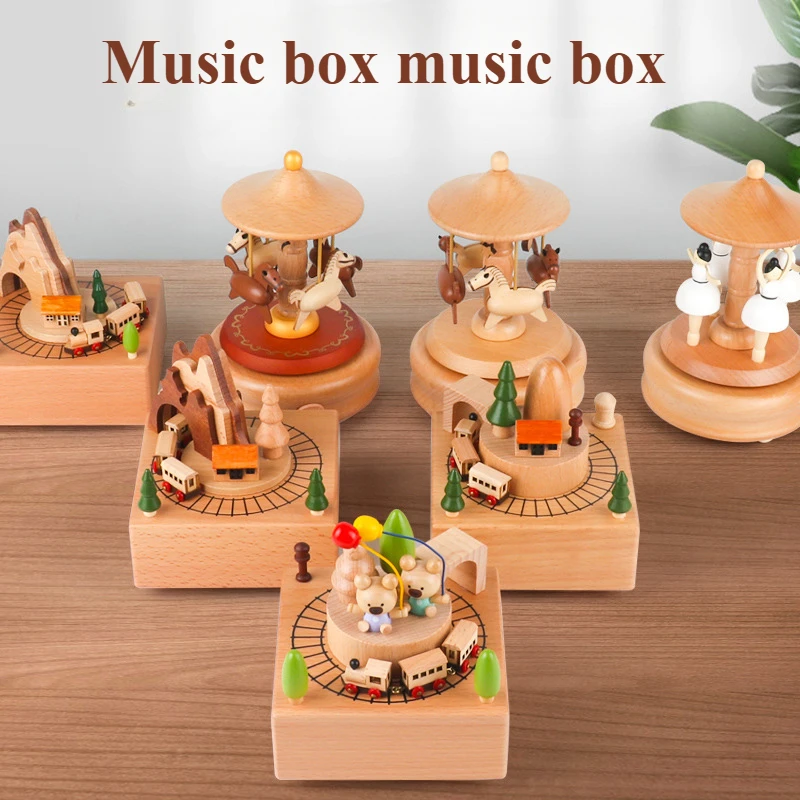 Wooden Music Box Creative Carousel for Home Decoration Valentine's Day ...