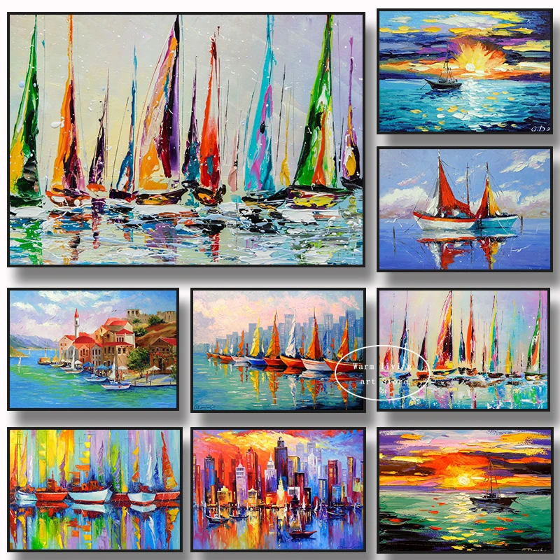 Classic-Boats-Canvas-Painting-Print-Sea-Landscape-View-SailBoat ...