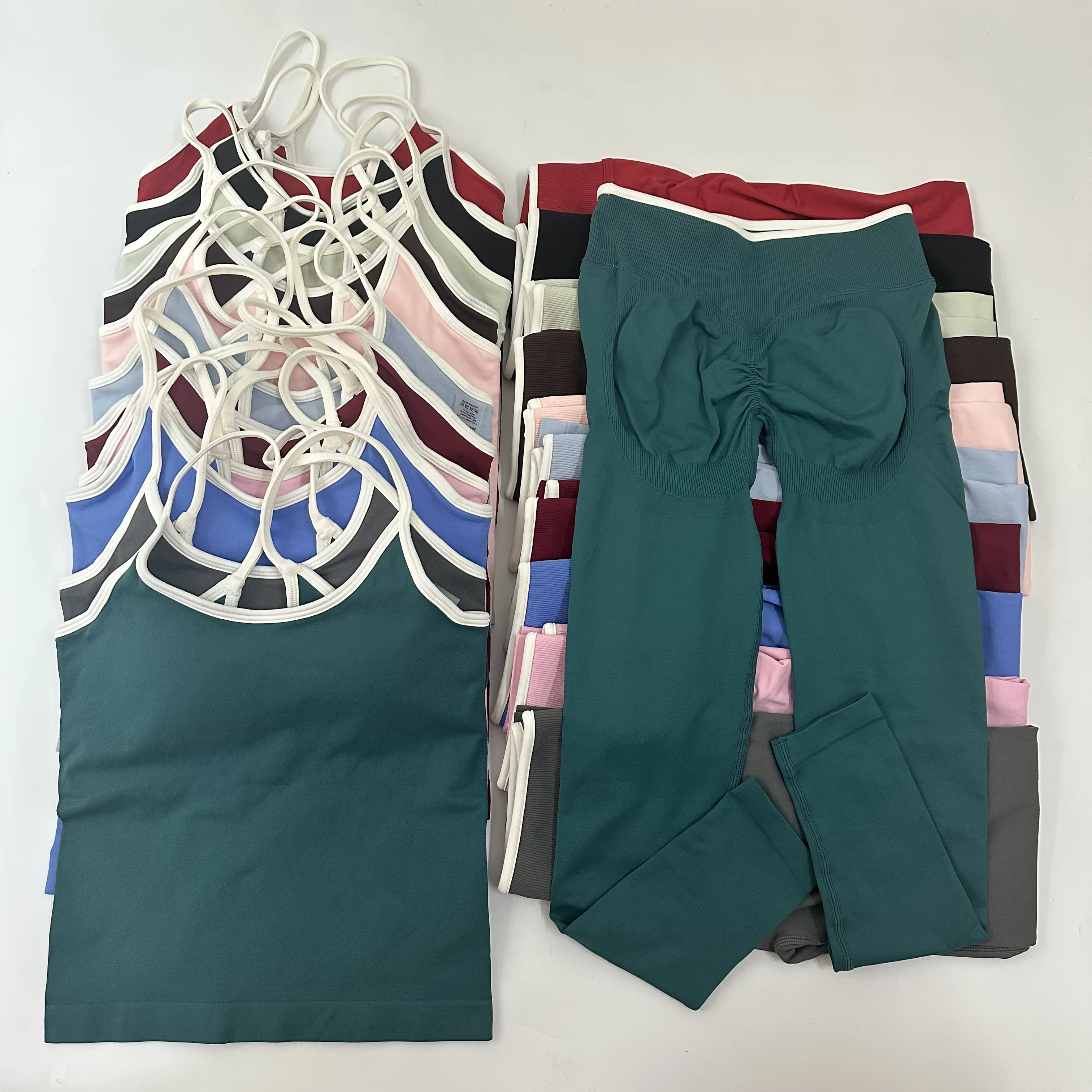 2 Pieces Set Yoga Leggings Set Women Backless Tank Tops High Waist ...