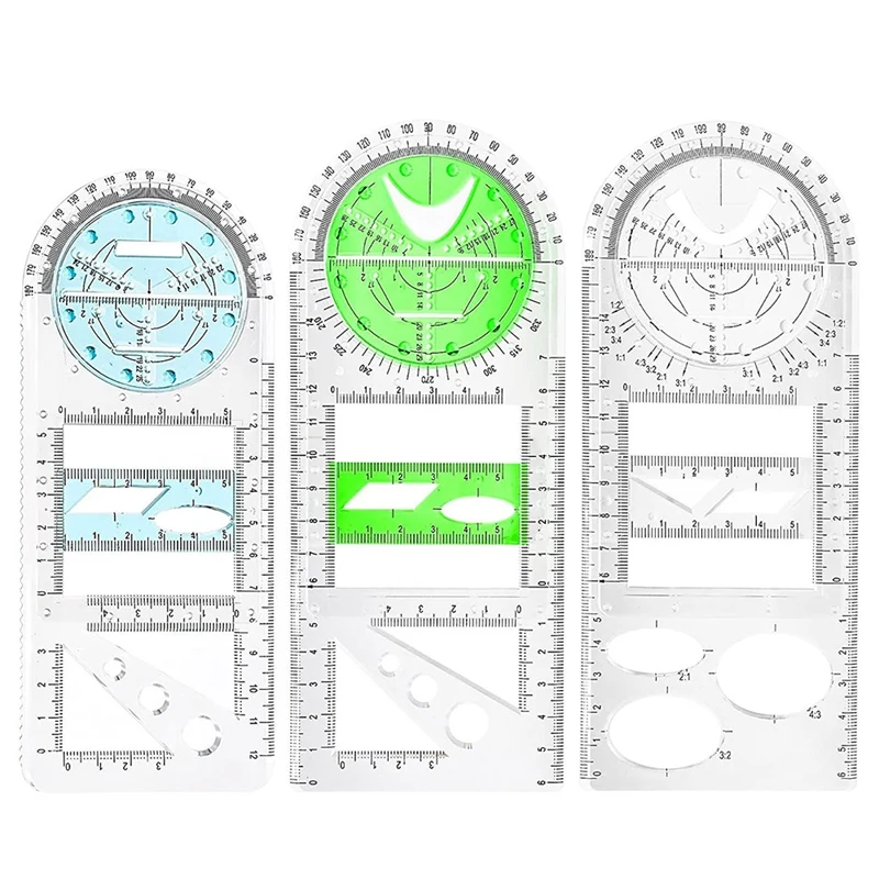 3PCS-Multifunctional-Geometric-Ruler-Geometric-Drawing-Ruler ...