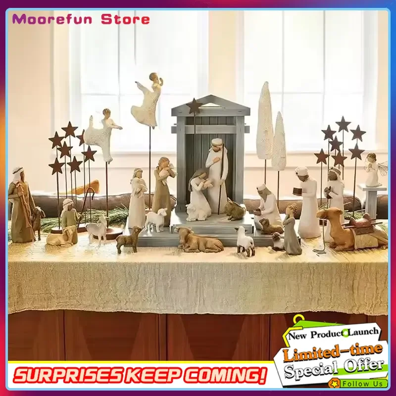 6 Pcs Nativity Set Birthplace Hand Drawn Willow Tree Figure Statues ...