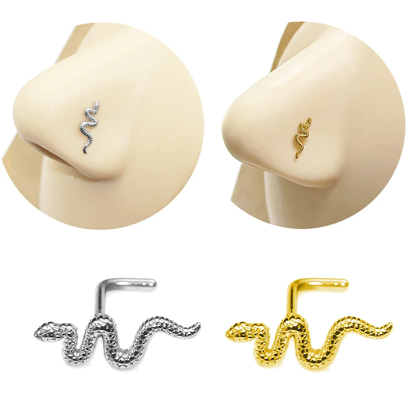1Pc Stainless Steel L Shape Nose Bone Stud Women Snake Design Nose Ring Labret Lip Ring Nose ...