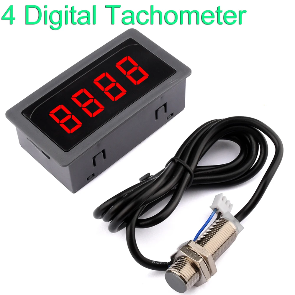 4 Digital Tachometer Red LED RPM Gauge Speed Meter with Hall Magnet ...
