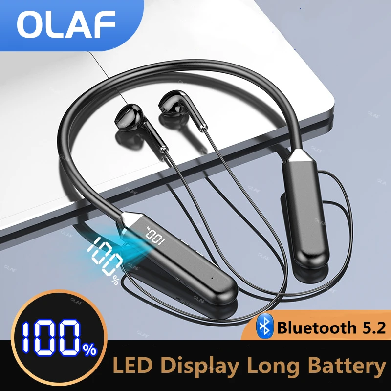 Magnetic-Neckband-Headphones-Wireless-Bluetooth-5-2-Earphones-LED ...