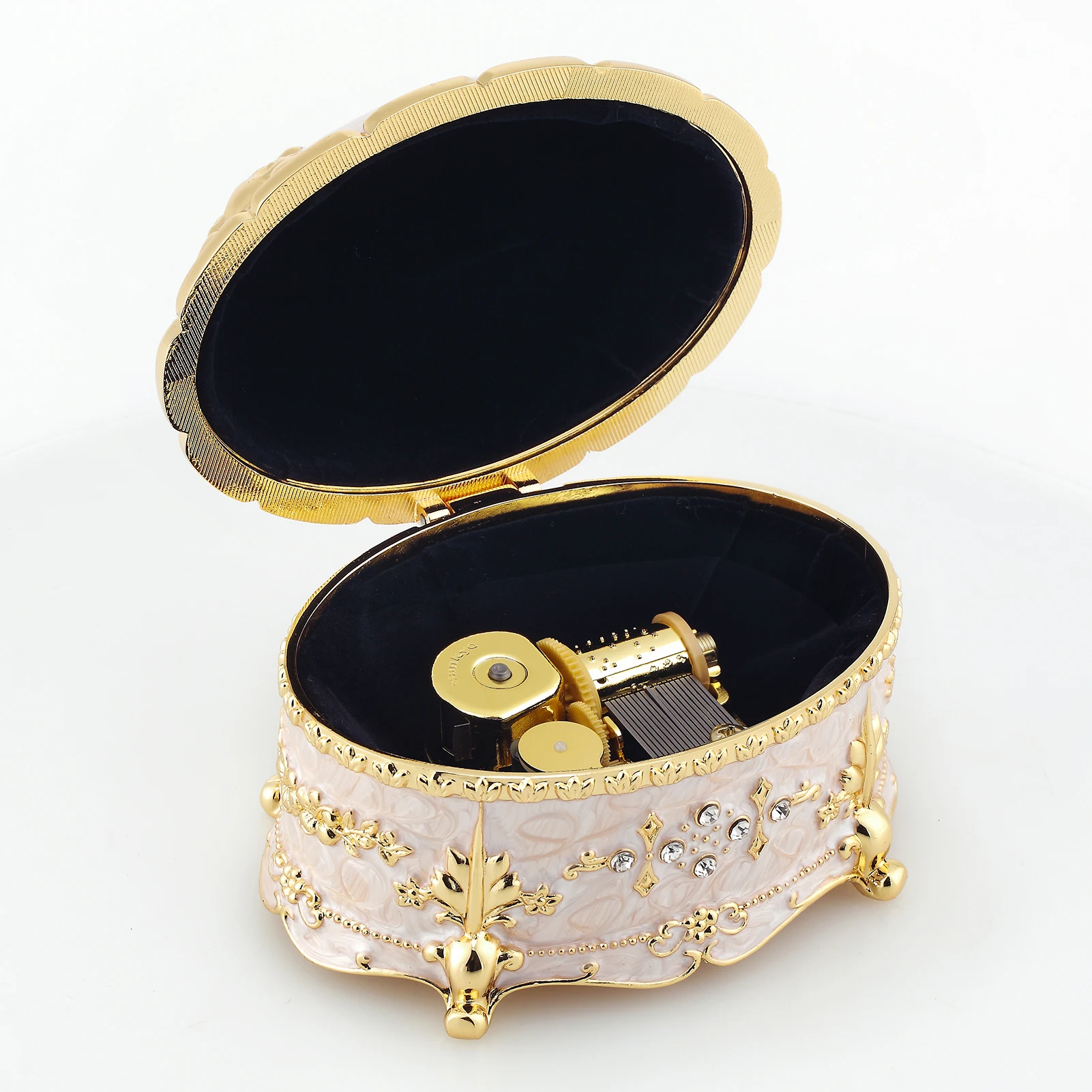 SOFTALK Oval Emboss Alloy Metal Music Box Wind Up Antique Jewelry ...