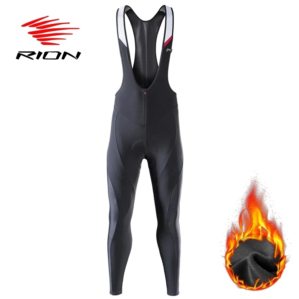 RION Men's Winter Thermal Fleece Cycling Bib Pants Mountain Bike Zipper ...