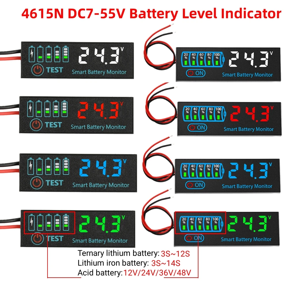 12V/24V/36V/48V Battery Charge Indicator Board 18650 Li-ion Lipo ...