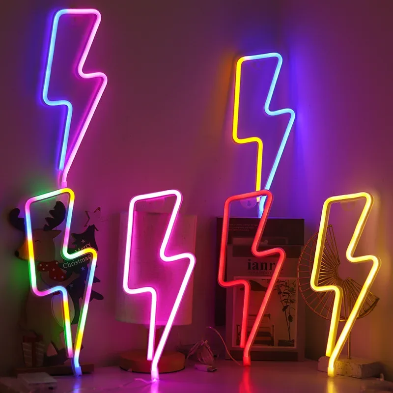 High Quality LED Neon Lightning Shaped Sign Flash Neon Table Light USB ...
