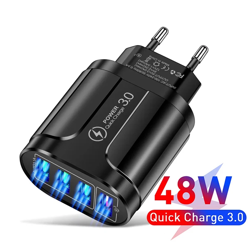 48W-Quick-Charger-3-0-USB-Charger-EU-US-Plug-For-iPhone-4-Port-Wall ...