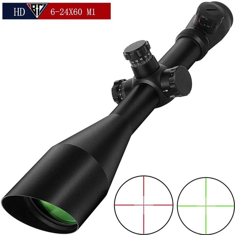 6-24X60-M1-Hunting-Tactical-Optics-Cross-Red-Light-Rifle-Scope-Green ...