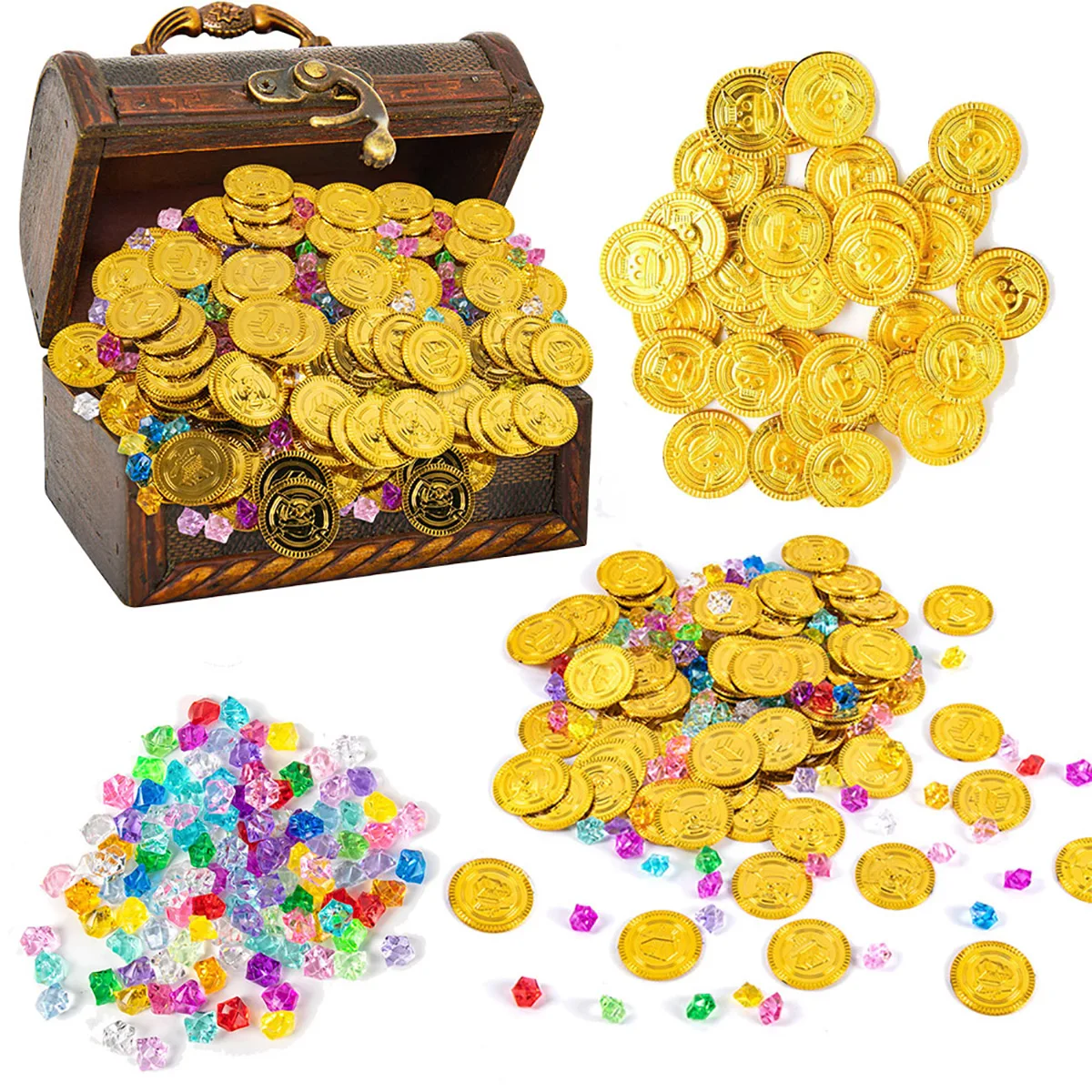 50-100pcs Plastic Gold Coins Buried Treasure Pirate Gems Jewelry ...