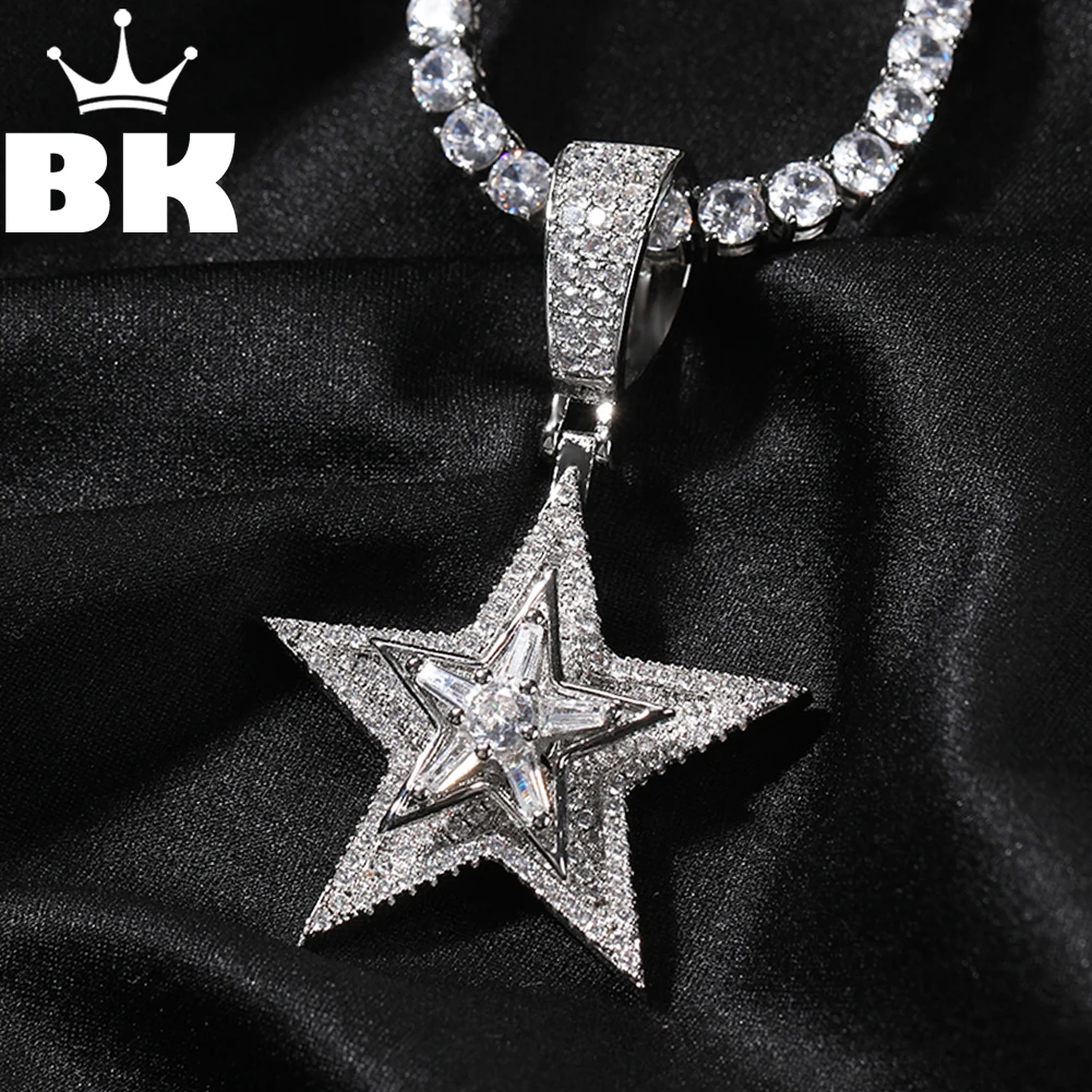 THE BLING KING New Rotating Star Pendant Necklace For Men 5A Cubic ...