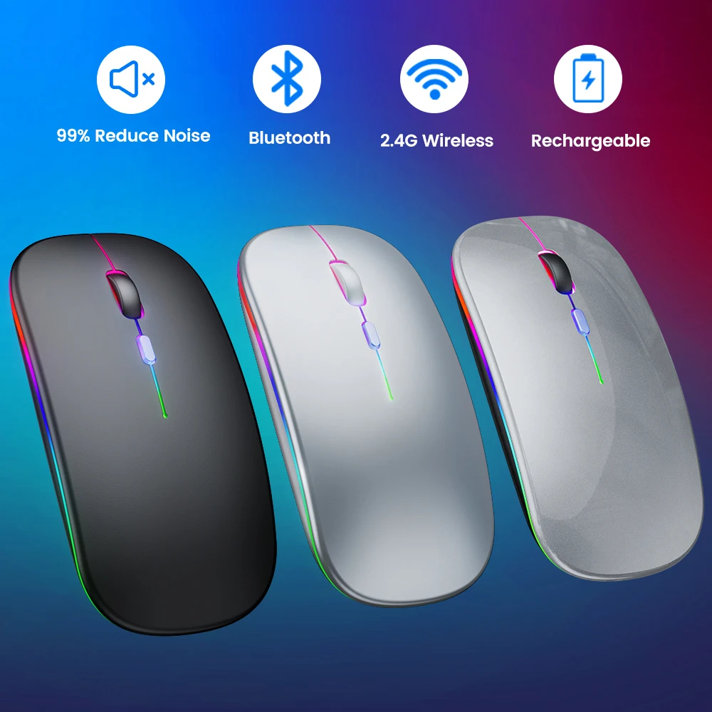 Wireless Mouse Computer RGB Bluetooth Mouse Slient Rechargeable Mice ...
