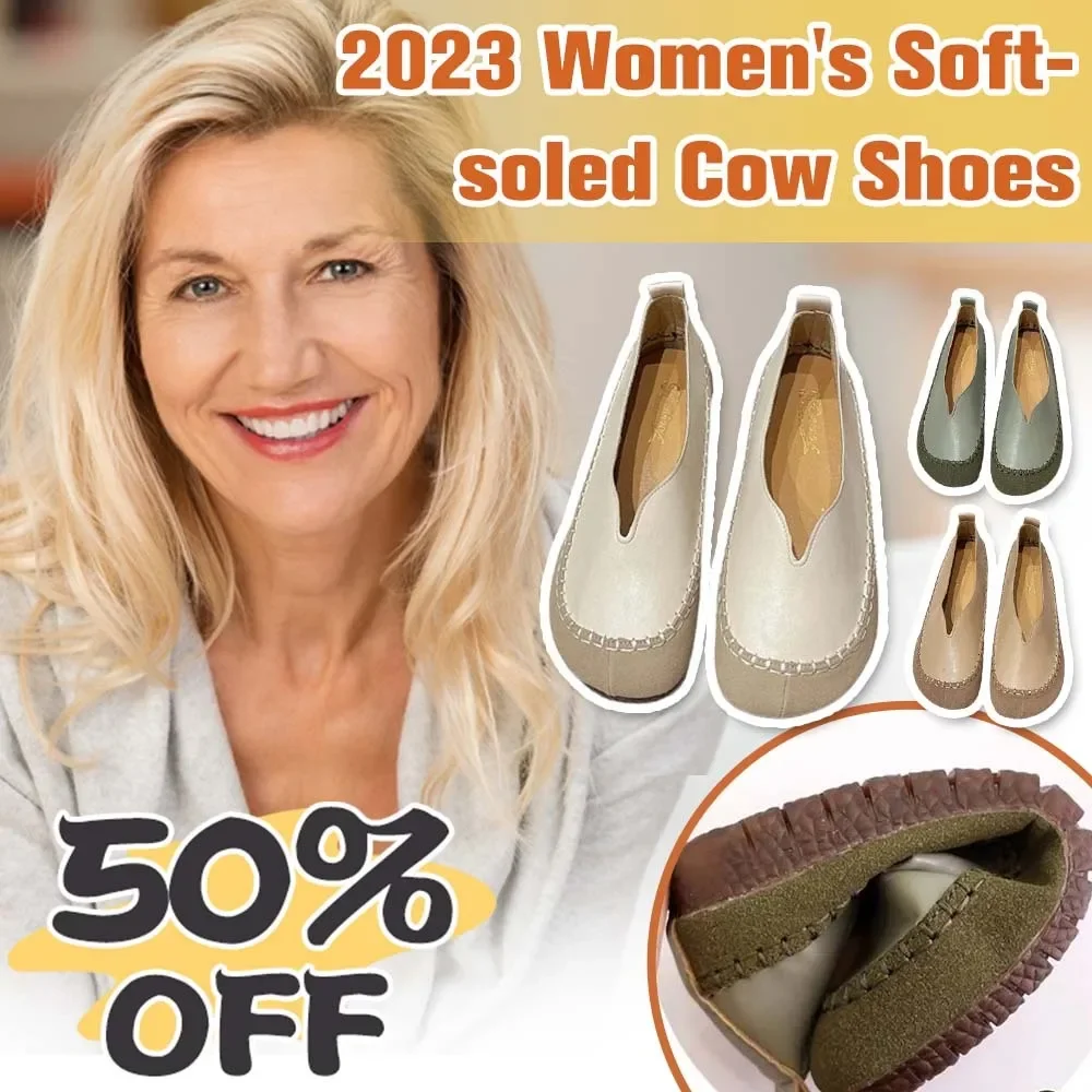 Women-Soft-soled-Cow-Shoes-Casual-Round-Toe-Shallow-Flat-Comfort-Soft ...