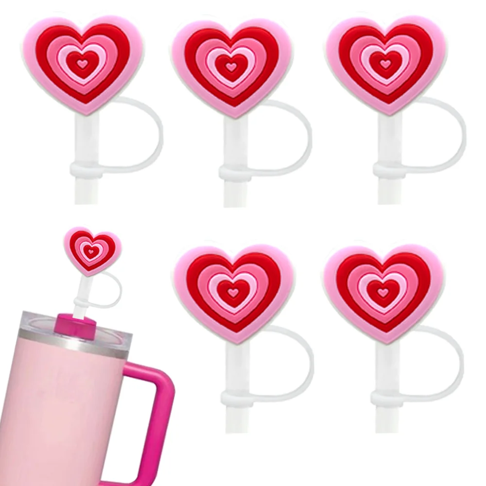 5PCS-Cute-Pink-Heart-Silicone-Straw-Cover-Cap-for-Non-Tipping-Cups-10mm ...