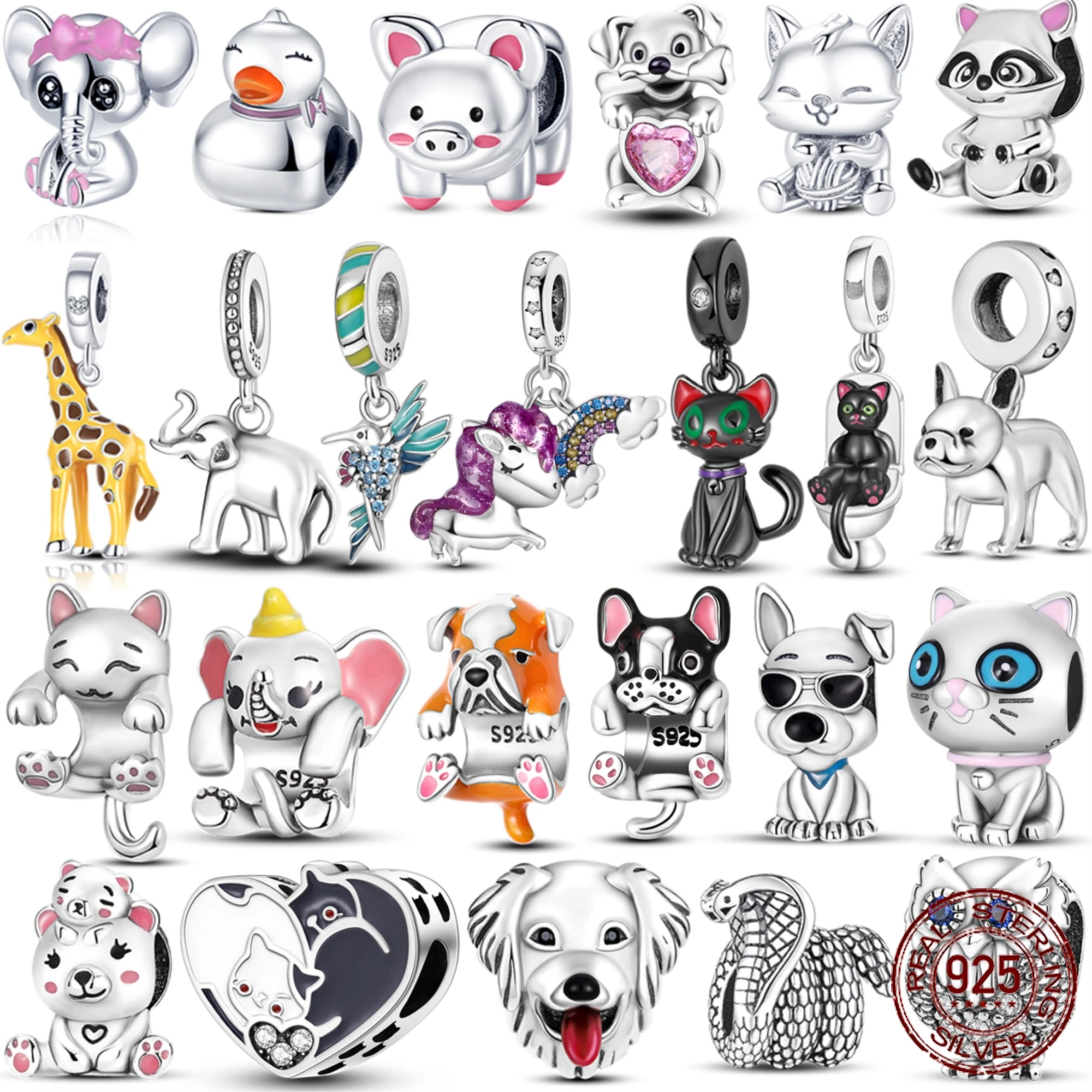 925-Sterling-Silver-Lovely-Pets-Dog-Cat-Animals-Owl-Rabbit-Lion-Charms ...