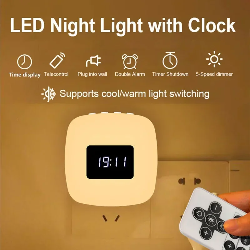 LED-Night-Lights-with-Colck-Remote-Control-Plug-Into-Wall-Touch-Sensor ...