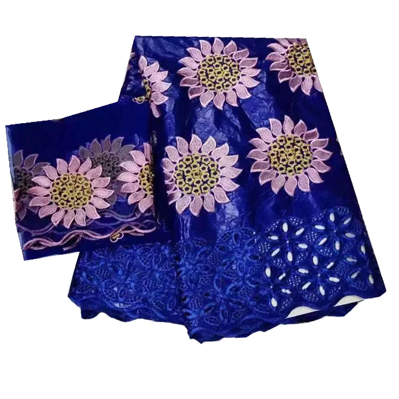 Pink Flowers Fabric Blue Bazin Riche Tissues Austria Embroidered Tulle ...