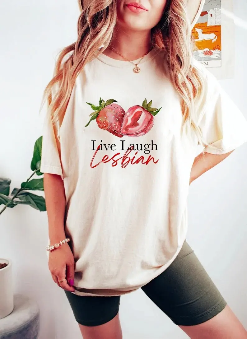 Live-Laugh-Lesbian-shirt-strawberry-cottagecore-fruity-queer-femme ...