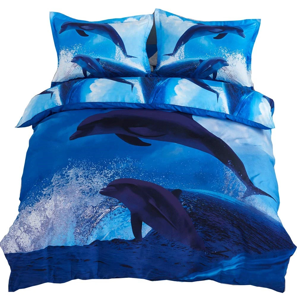 Sea Animals Duvet Cover Set,dolphin Colorful Patterns Underwater Ocean Life Illustration,decor ...