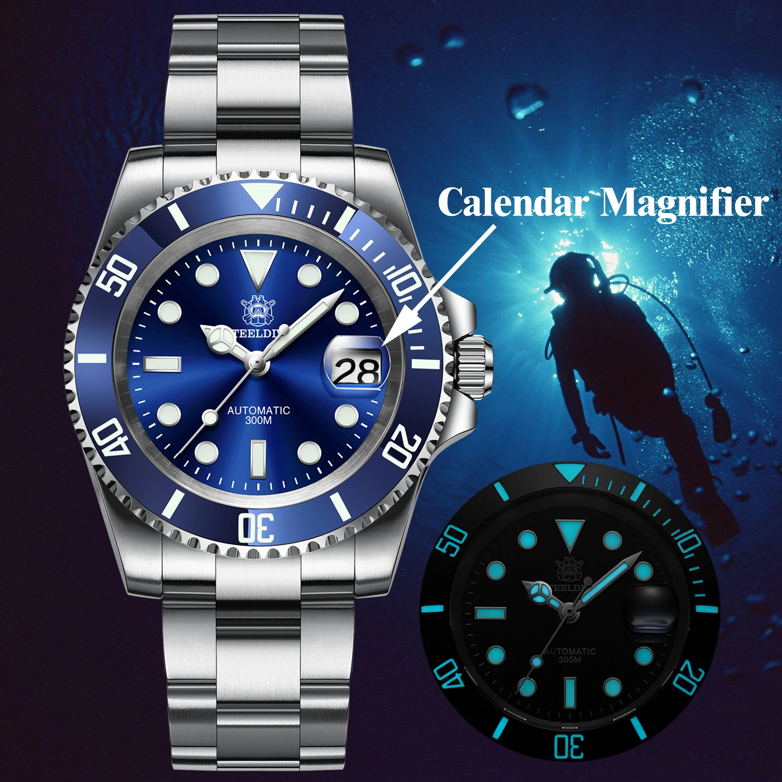 Luxury Watch For Men Water Ghost Steeldive Sd1953 Swiss Blue Luminous ...