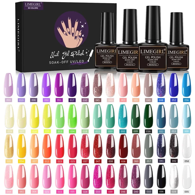 Limegirl Gel Nail Polish Set Kit Pink Glitter Popular Spring 60/40/24 ...