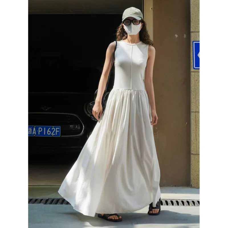 Summer-New-Women-Low-Waist-Patchwork-Tank-Dress-Round-Neck-Sleeveless ...