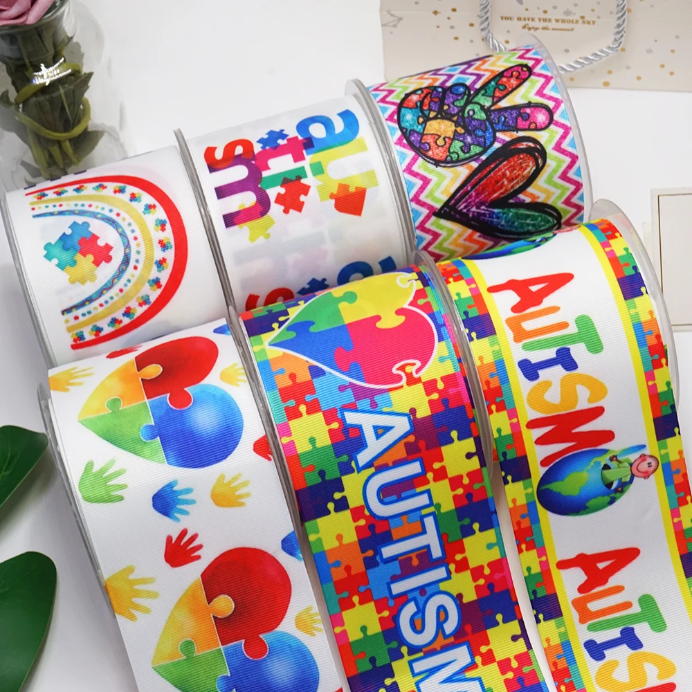 DIY World Autism Awareness Day Printed Grosgrain Ribbon For Craft ...