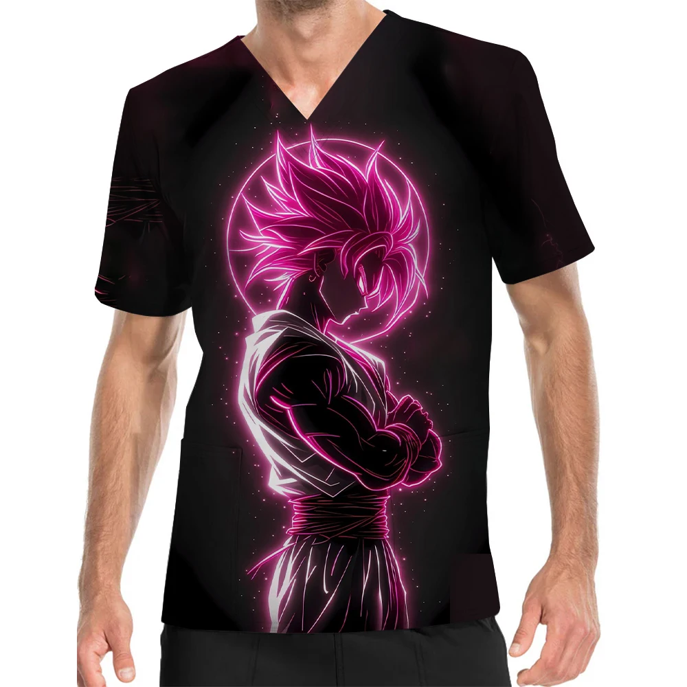 Blusa médica con cuello en V y estampado de Son Goku de Dragon Ball ...
