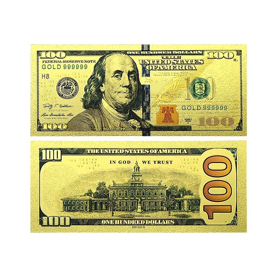 Gold 100 Dollar Bill Set Of 7 US Dollar Gold Foil Banknotes - 1, 2, 5 ...