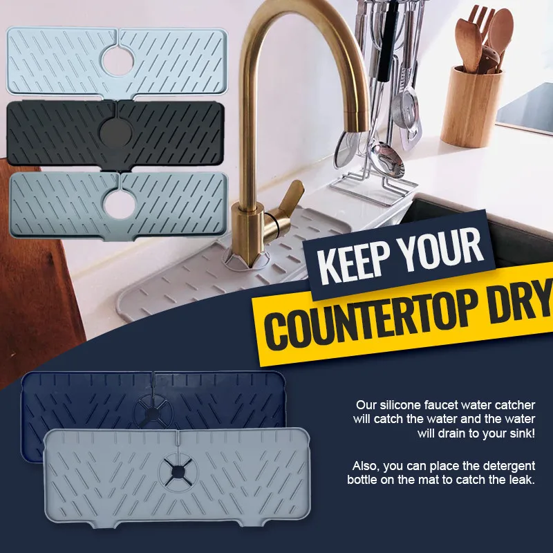 Silicone-Faucet-Handle-Drip-Catcher-Mat-Bathroom-Faucet-Water-Catcher ...