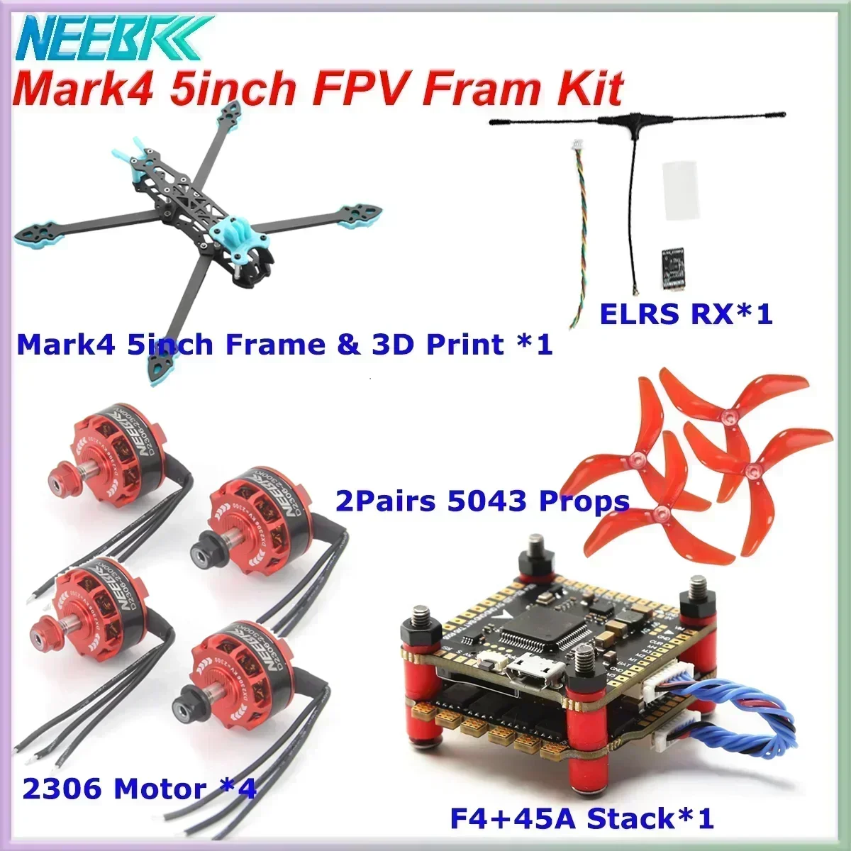 Mark4 5inch FPV Frame Kit 2306 Motor F4V3S PLUS FC 45A ESC Stack ELRS ...
