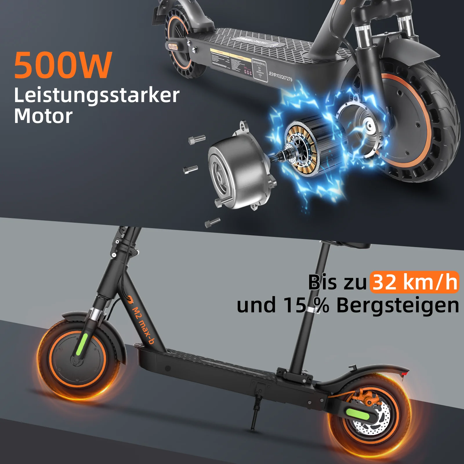 23 Mile Range Scooter 500W Power Motor , 21MPH Max Speed, 23 Mile Long ...