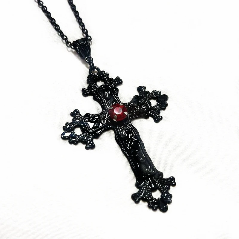 Gothic Death Cross Necklace Victoria Large Black Cross Pendant Pagan ...