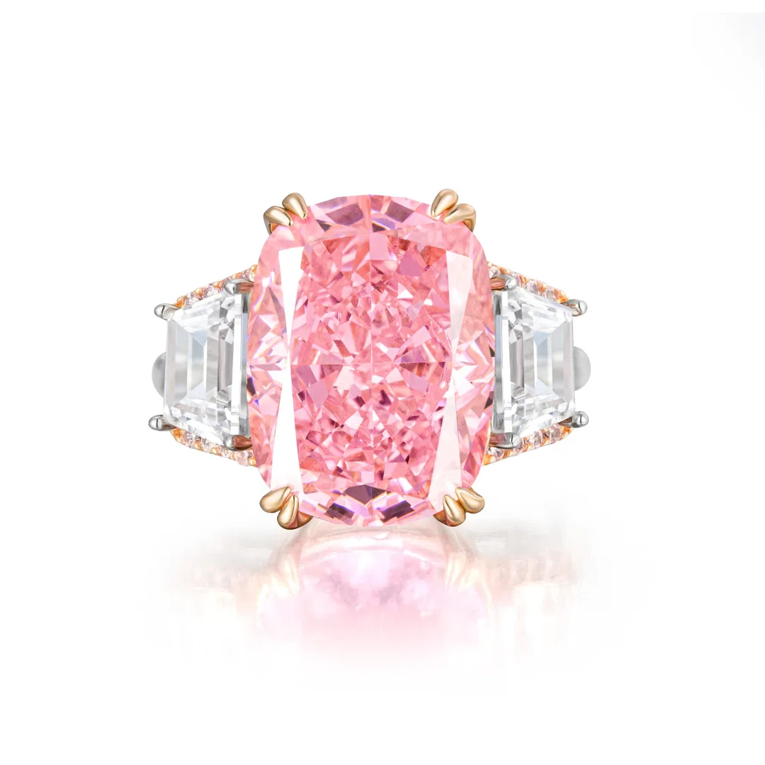925-Silver-Plated-Gold-Ring-High-Carbon-Diamond-Colorful-Pink-Diamond ...