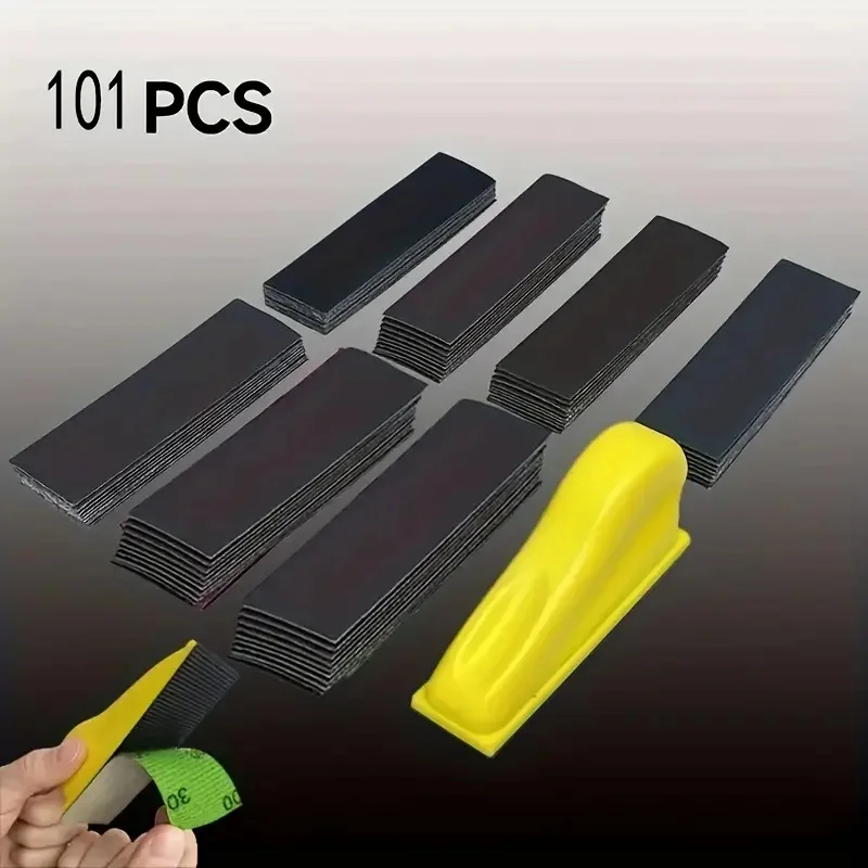 수동 샌딩기 키트 세부 샌딩 리필 35 인치 X 1 인치 후크 및 루프 목재 작업 마무리 연마용 알루미늄 산화물 사포 101 개