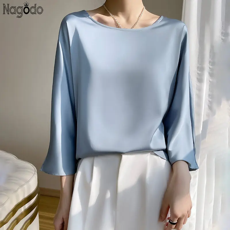Blusa-de-sat-n-de-seda-para-mujer-camisa-elegante-de-alta-calidad-con ...