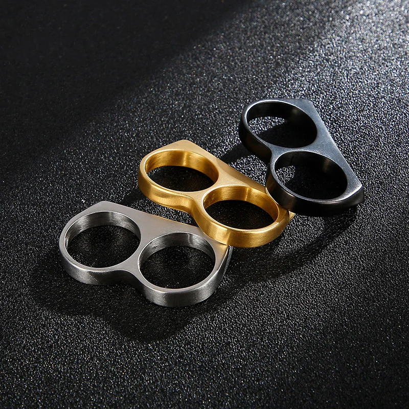 Hiphop-Men-Ring-Fashion-Black-Gold-Silver-Color-Double-Finger-Brass ...