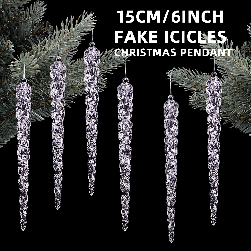 6pcs 15cm Christmas Decoration Simulation Ice Xmas Tree Hanging Artificial Clear Fake Icicle ...