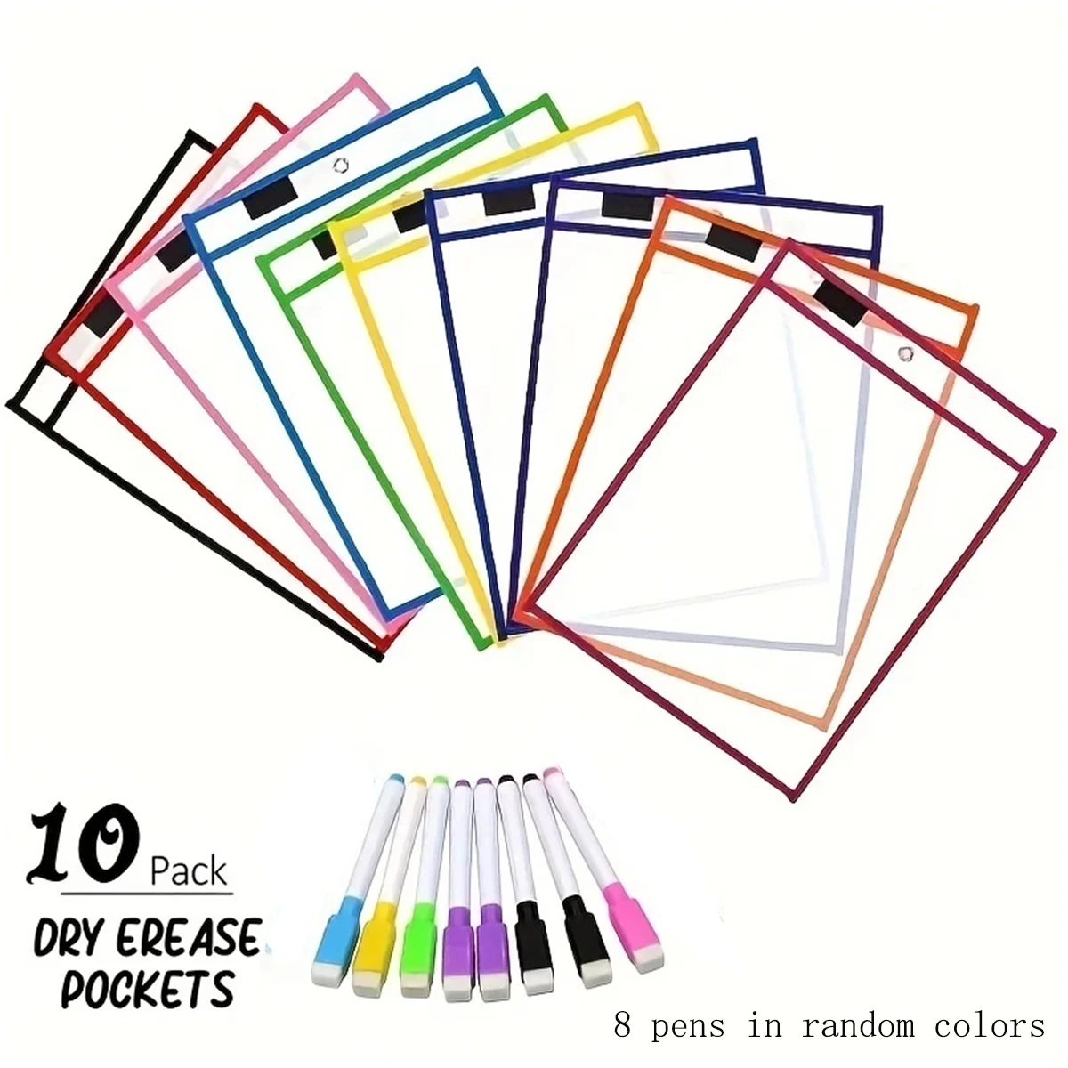 10PCS-Dry-Erase-Pockets-Reusable-Wipe-Clean-Pockets-Set-Learning ...