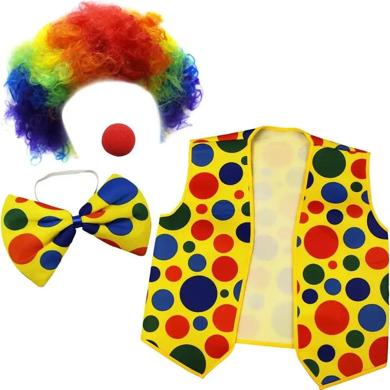 PESENAR clown costume-clown nose clown wig bow and vest-4 pieces clown ...