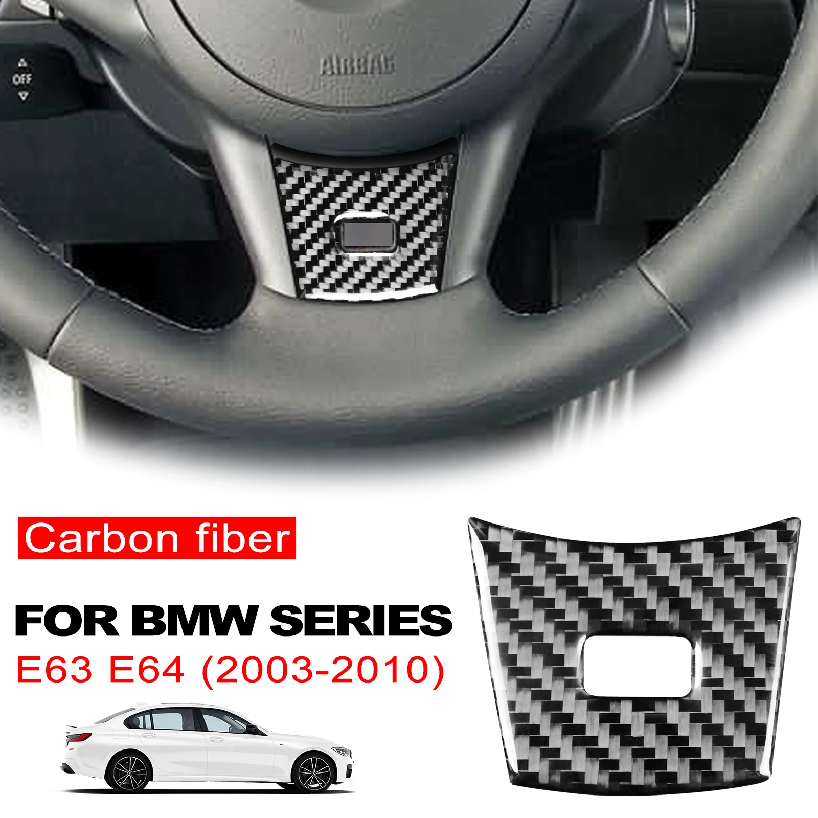 For-BMW-E63-E64-2003-2010-Car-Steering-Wheel-Trim-Cover-Carbon-Sticker ...
